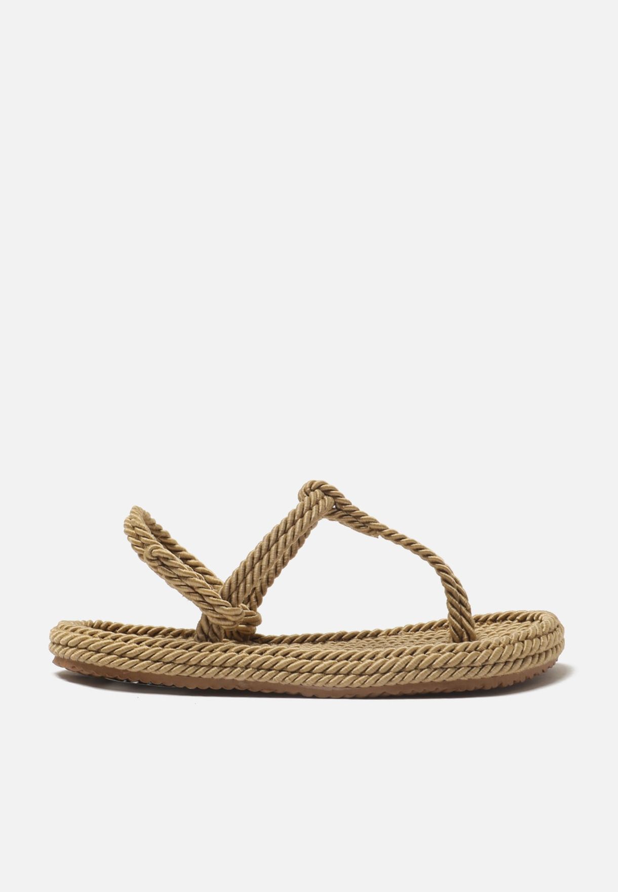 Buy Trendyol brown Straw Rope Drawstring Flat Sandal for Women in ...